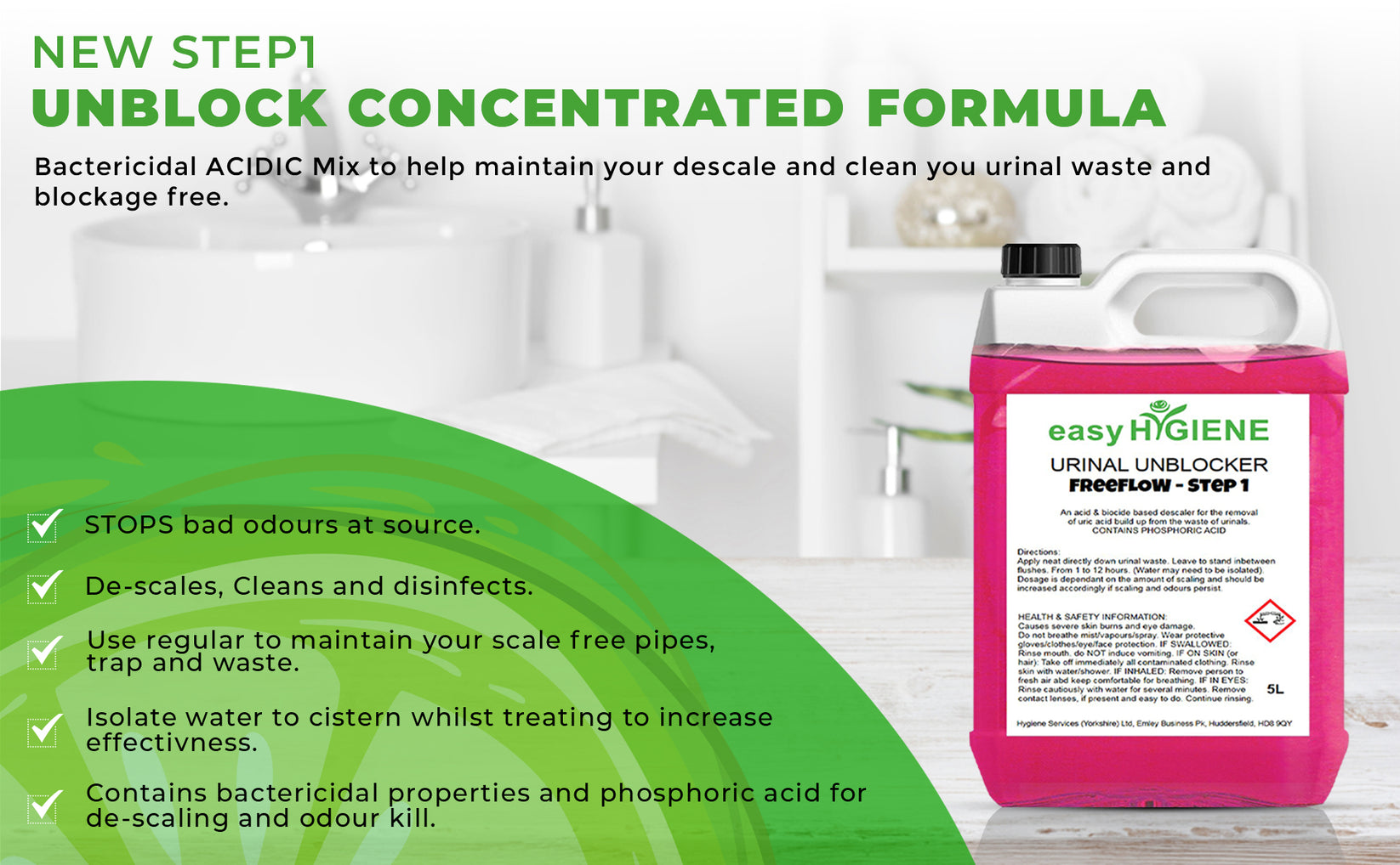 URINAL FreeFLOW Descaler Cleaner for URIC ACID scale build up limescal ...